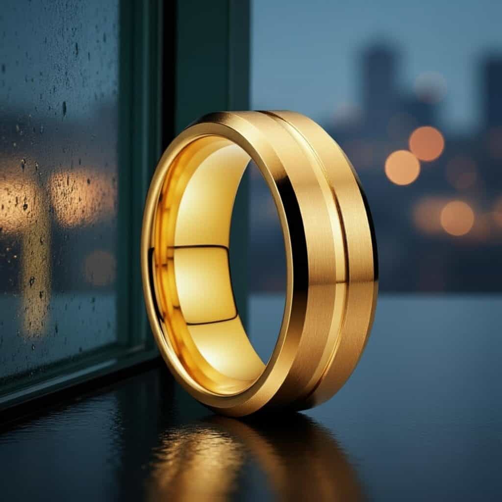 Men's Titanium Brushed and Polished Gold Ring | Masterly