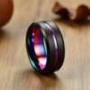 Unity - Men's Tungsten Ring with Iridescent Rainbow Groove
